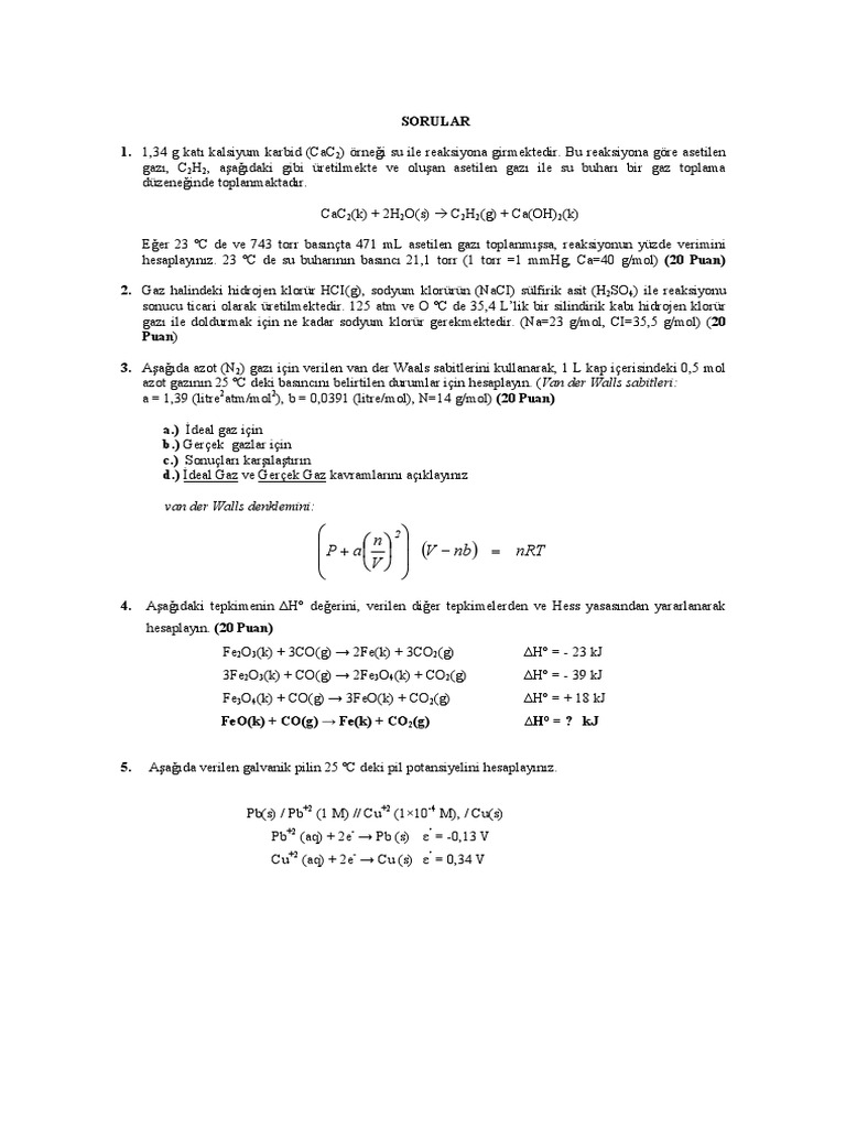 Kimya Ara Sinav 2005 | PDF