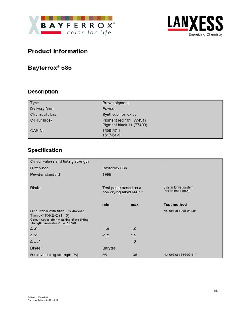 Msds Lanxess Brown Pigment | PDF | Physical Sciences | Chemistry