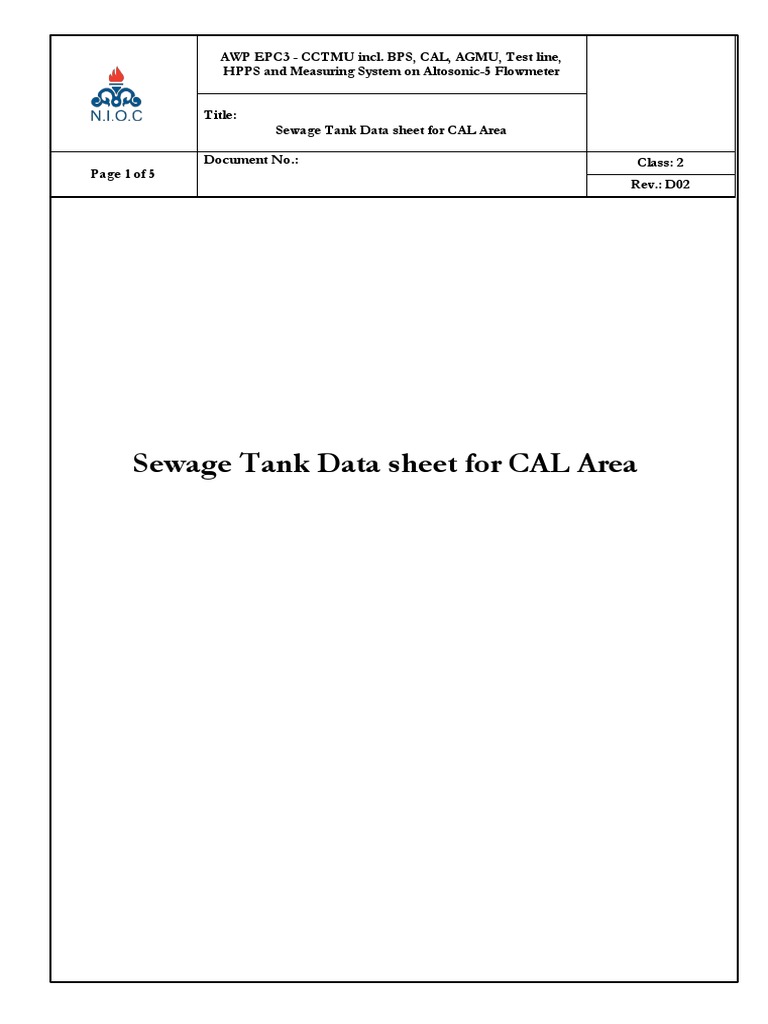 Sewage Tank Data Sheet for CAL Area | PDF | Paint | Pipe (Fluid Conveyance)