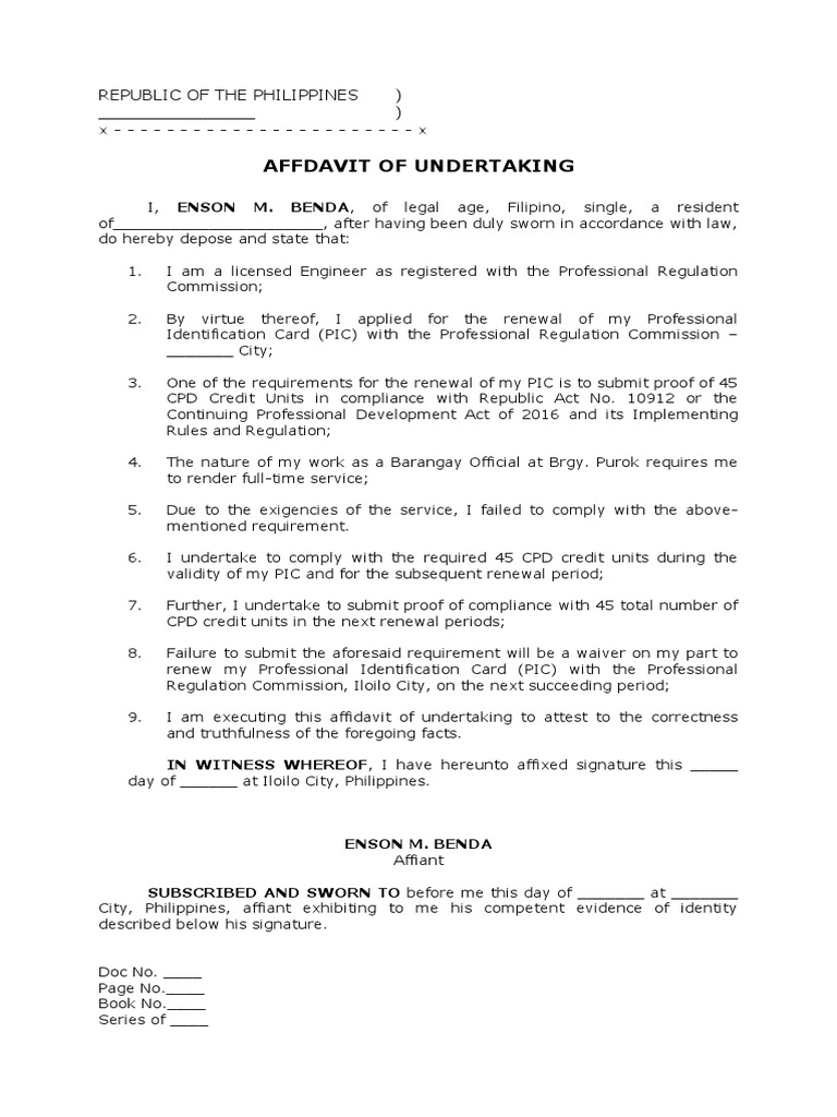 Affidavit of Undertaking for CPD Compliance | PDF