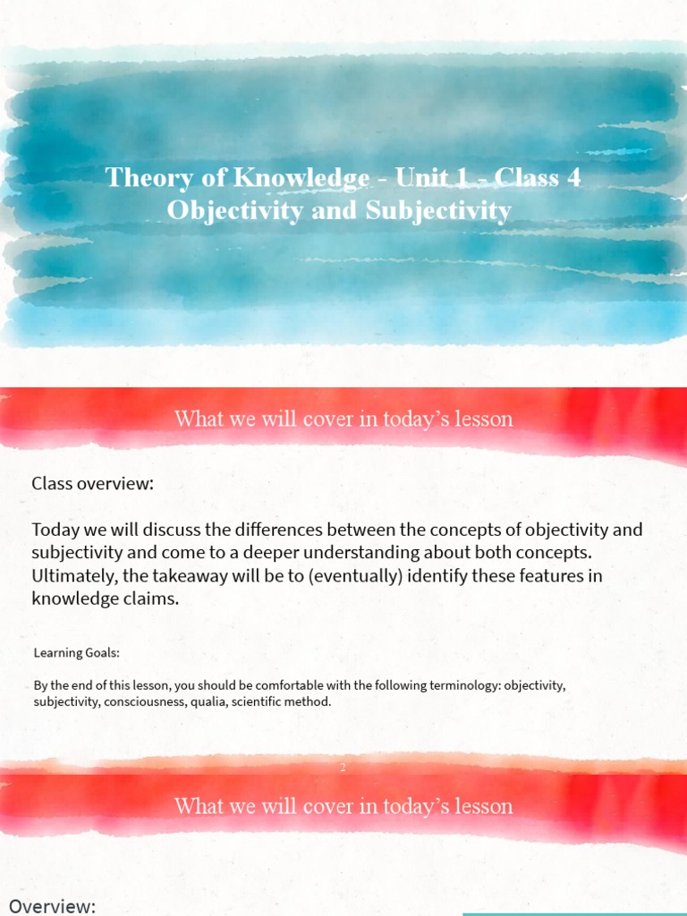 Theory of Knowledge - Unit 1 - Subjectivity and Objectivity DR | PDF ...