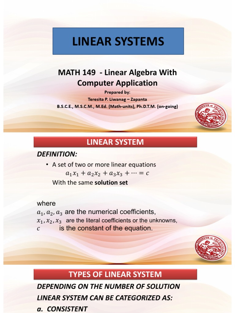 Introduction To Linear Systems | PDF | Matrix (Mathematics) | Equations