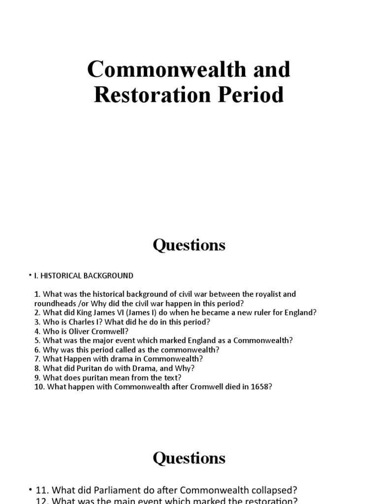 Commonwealth and Restoration Period | PDF | English Civil War | John Dryden