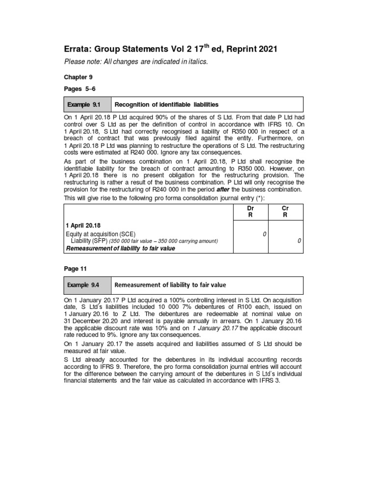 Errata Group Statements Vol 2 17th Ed Reprint 2021 | PDF | Equity ...
