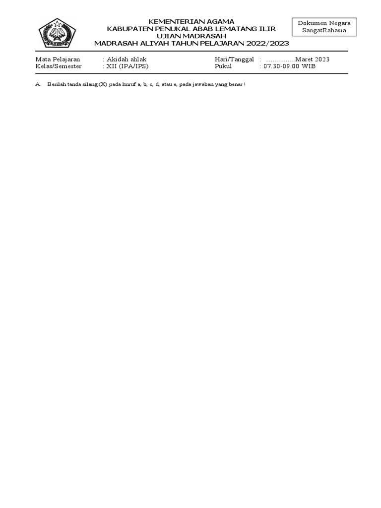 Kop Ujian Madrasah | PDF