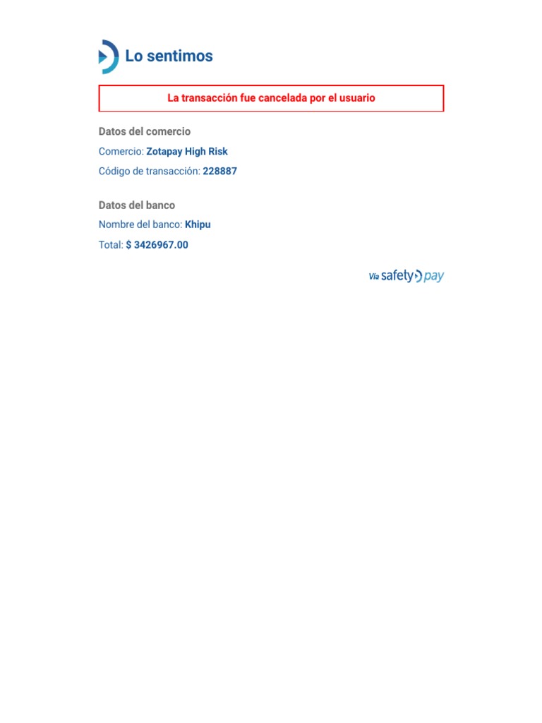 Transacción Cancelada en Zotapay | PDF