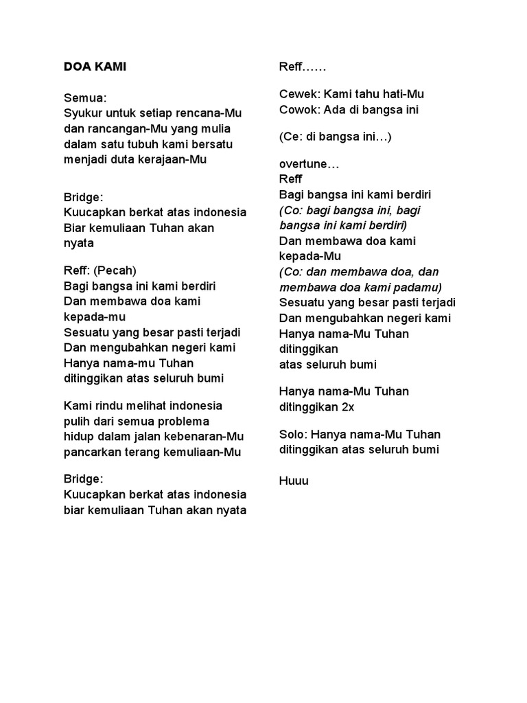 Lirik Lagu Doa Kami | PDF