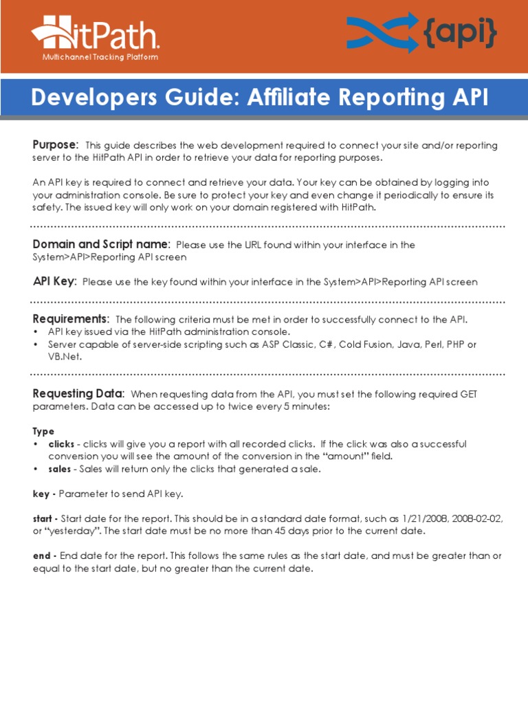 Affiliate Reporting API Guide | PDF | Networking | Internet & Web