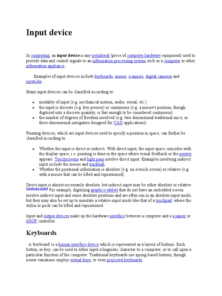 Input Device | Download Free PDF | Computer Keyboard | Computer Terminal