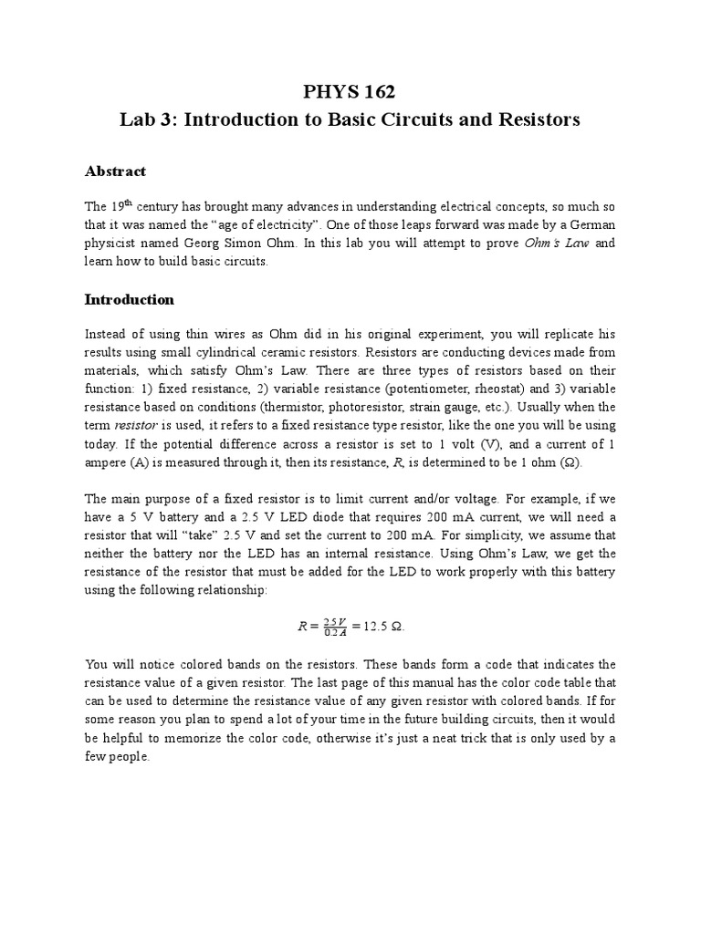 Ohm's Law Experiment with Breadboard | PDF | Electrical Resistance And ...