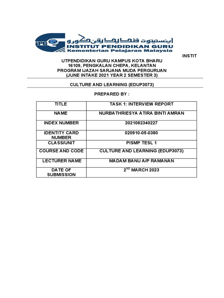 EDUP3073 Task 1 | Descargar gratis PDF | Teachers | Plagiarism