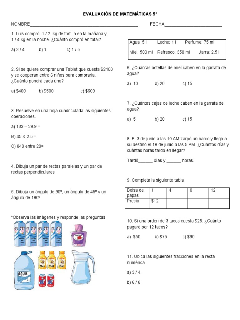Evaluación de Matemáticas 5º | PDF