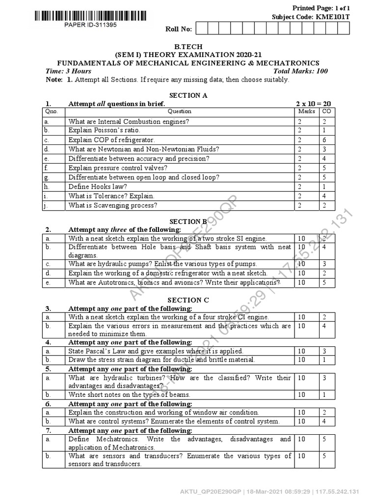 Fundamentals of Mechanical Engineering Mechatronics-Kme-101t | PDF ...