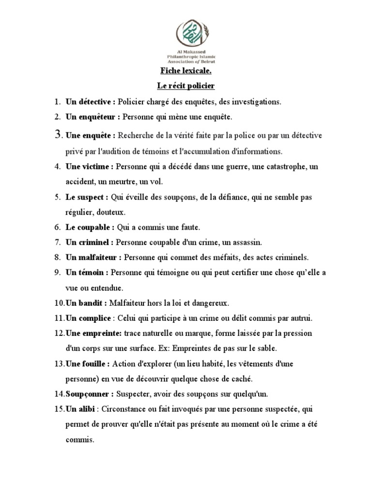Lexique du récit policier | PDF | Mystère, thriller et fiction policière