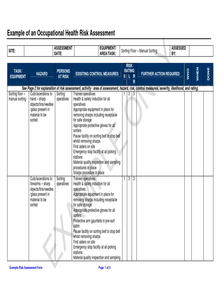 Example Health Risk Assessment | PDF | Occupational Safety And Health ...