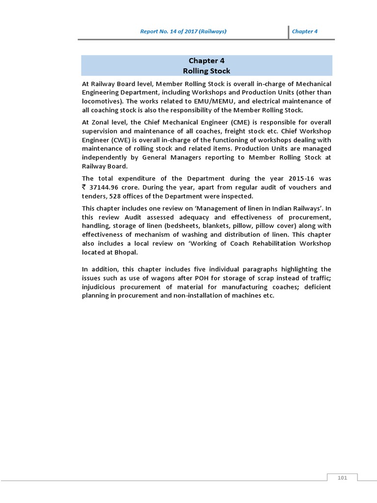 Chapter 4 - Rolling Stock of Report No.14 of 2017 - Compliance Audit ...
