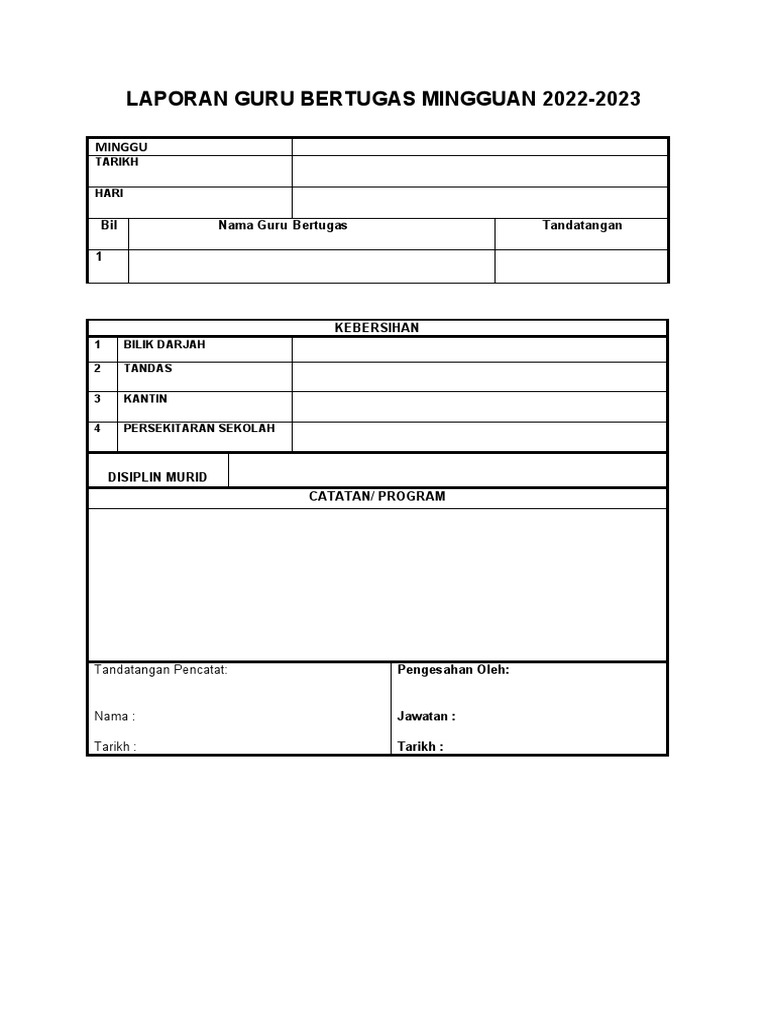 Buku Laporan Guru Bertugas Mingguan Guru | PDF