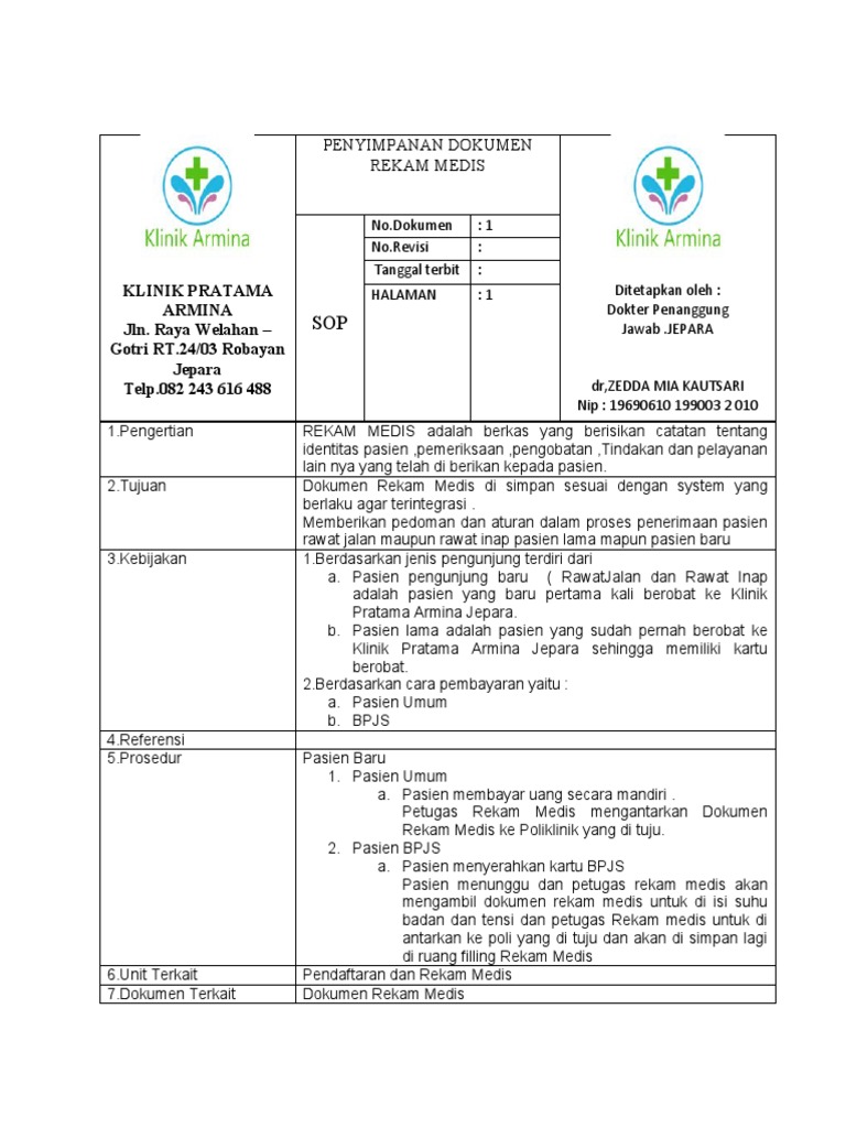 Klinik Pratama Armina Sop Rekam Medis | PDF