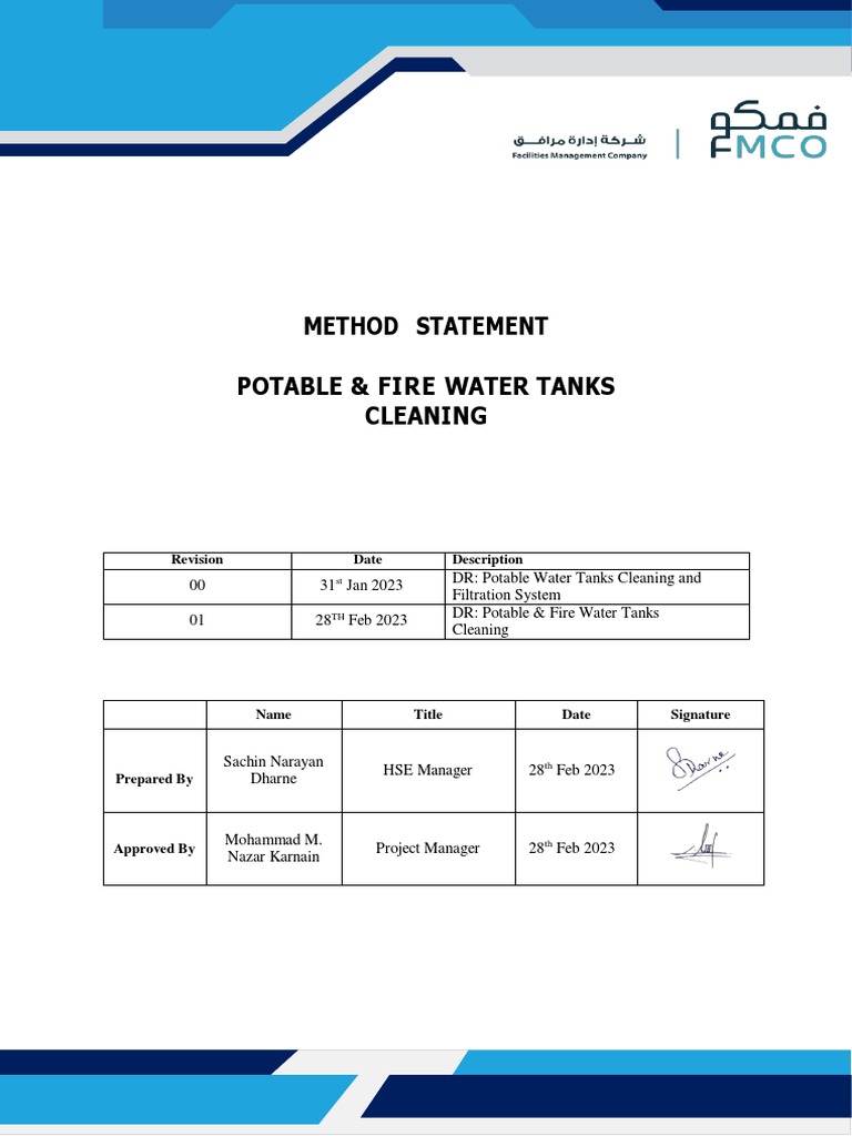 FMCO DR HS MSRA Potable & Fire Water Tank Cleaning Signed | PDF ...