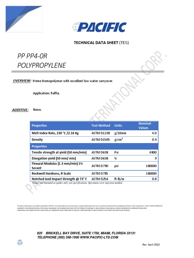 PP PP4-0R Polypropylene: Technical Data Sheet (TDS) | PDF | Civil Engineering | Materials Science