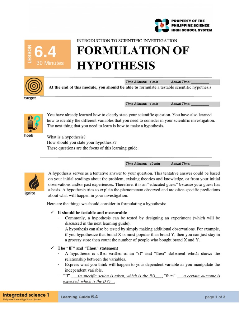 SLG 6.4 Formulation of Hypothesis | PDF | Hypothesis | Scientific Method