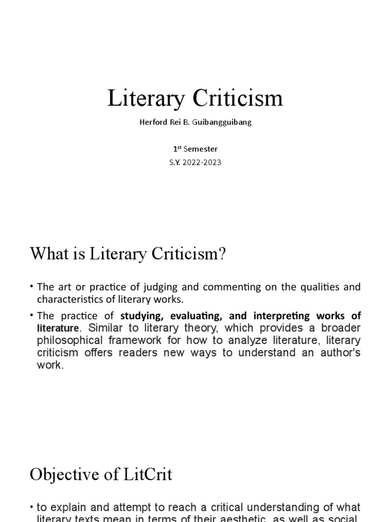 Literary Criticism - Introduction | PDF | Literary Criticism ...