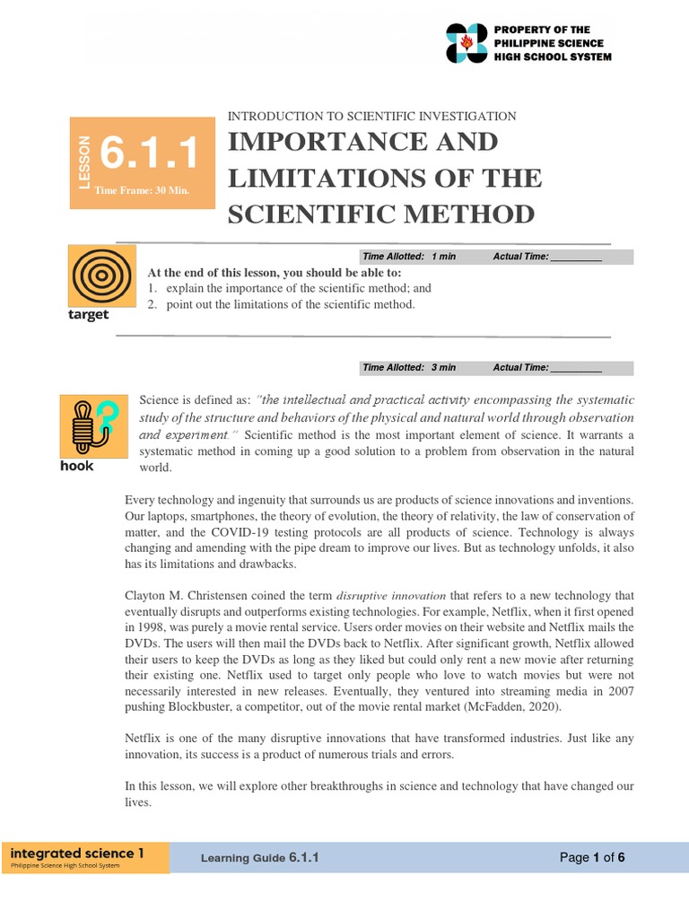 SLG 6.1.1 Importance and Limitations of The Scientific Method ...