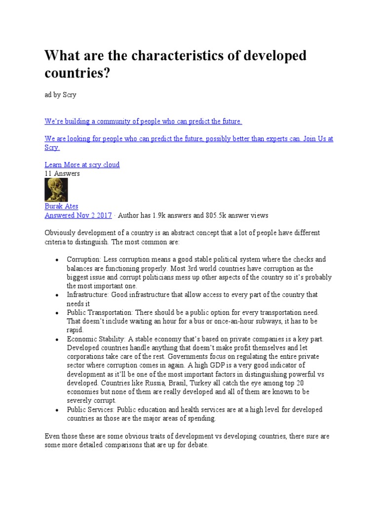 Characteristics of Developed Countries | PDF | Developing Country ...