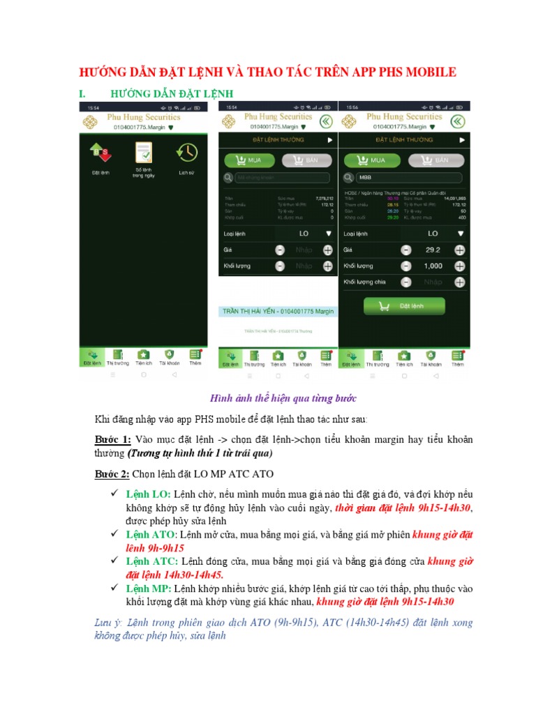 HƯỚNG DẪN ĐẶT LỆNH VÀ THAO TÁC TRÊN APP PHS MOBILE-đã chuyển đổi | PDF