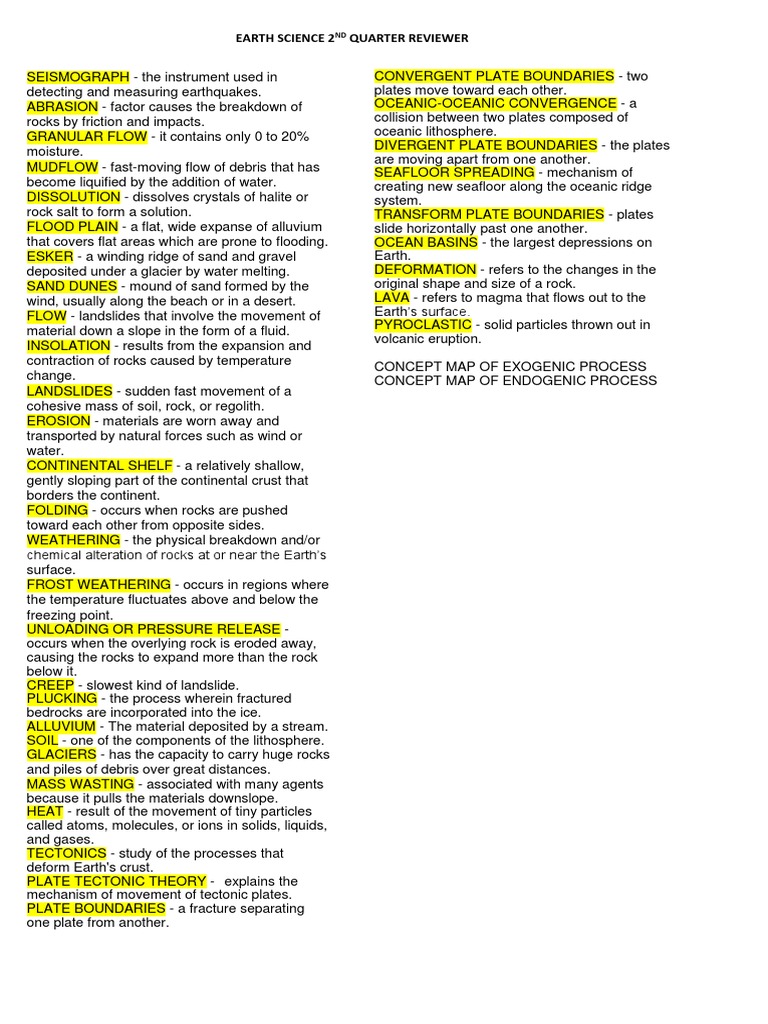 Earth Science 2nd Quarter Review Guide | PDF | Plate Tectonics | Rock ...