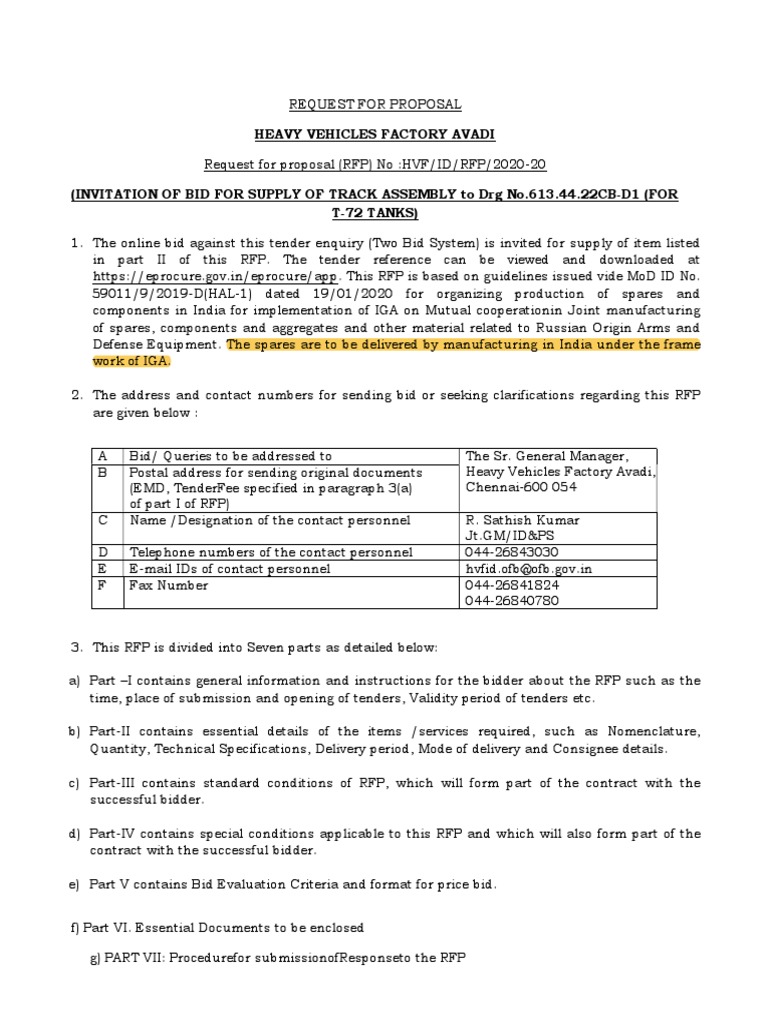 RFP Extract - TRACK ASSY | PDF | Request For Proposal | Procurement