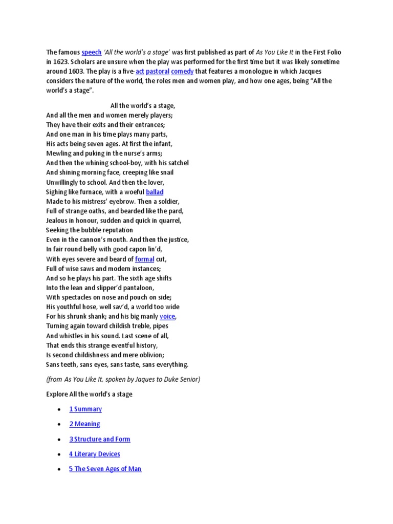All The World's A Stage | PDF | As You Like It