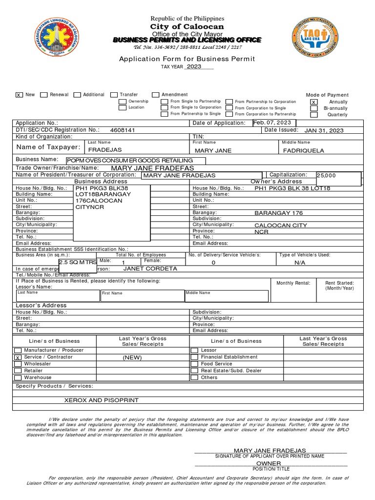 Application Form For Business Permit 2023 | PDF | Lease | Business