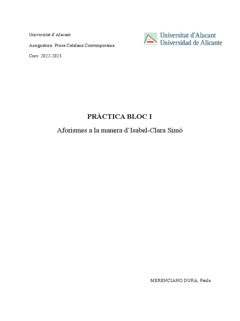 Aforismes A La Manera d'Isabel-Clara Simó | PDF