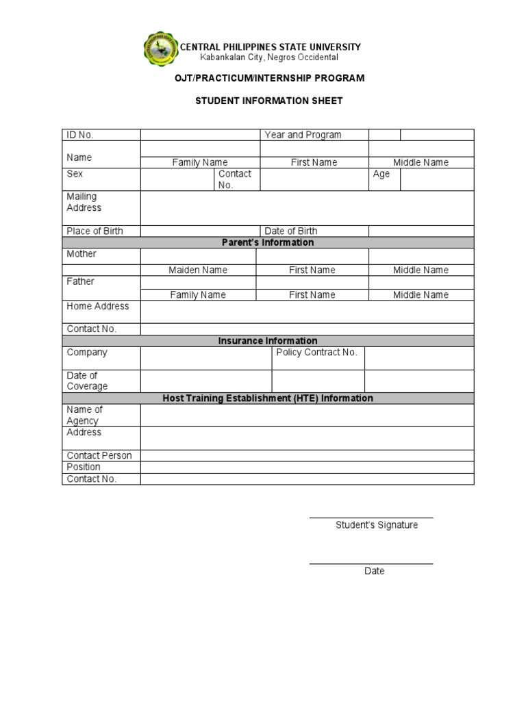 Form 02 Student Info | PDF