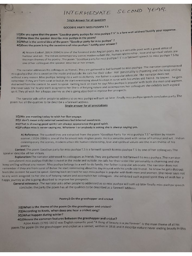 English Important Questions 2ND Year | PDF