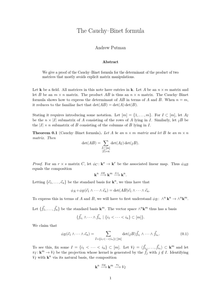 Cauchy Binet | Download Free PDF | Matrix (Mathematics) | Determinant