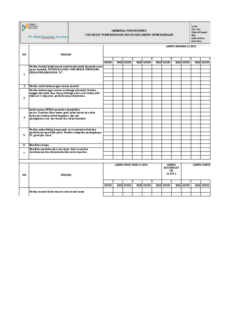 Checklist Lampu Dan Instalasi | PDF