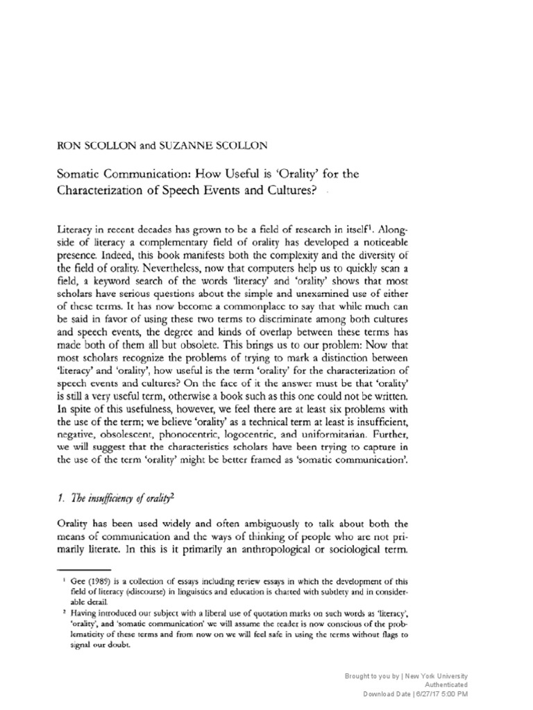 Approaches to Orality from the Perspectives of different disciplines ...