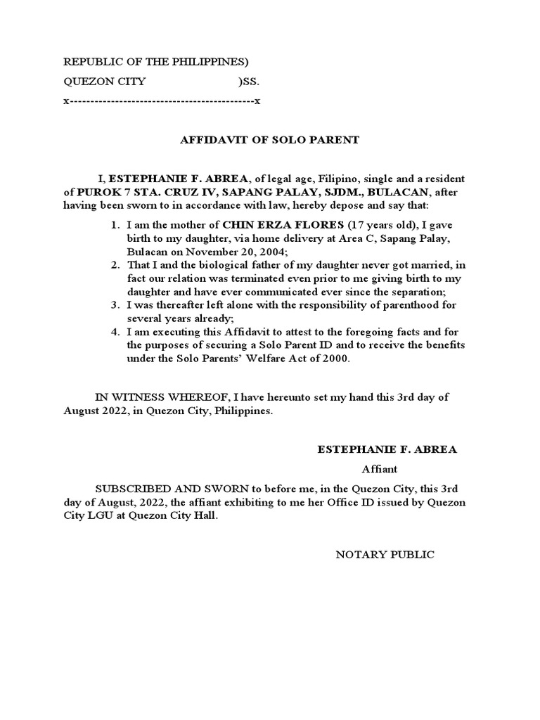 Affidavit of Solo Parent | PDF