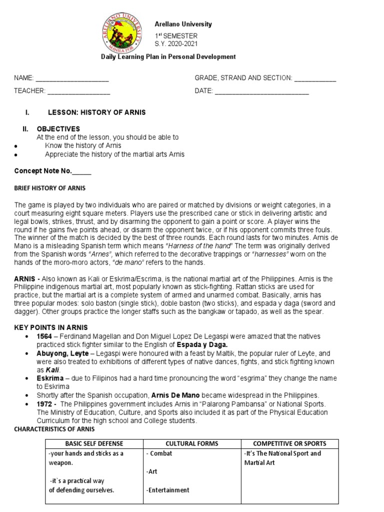 DLP L01 History of Arnis | PDF | Self Defense | Entertainment