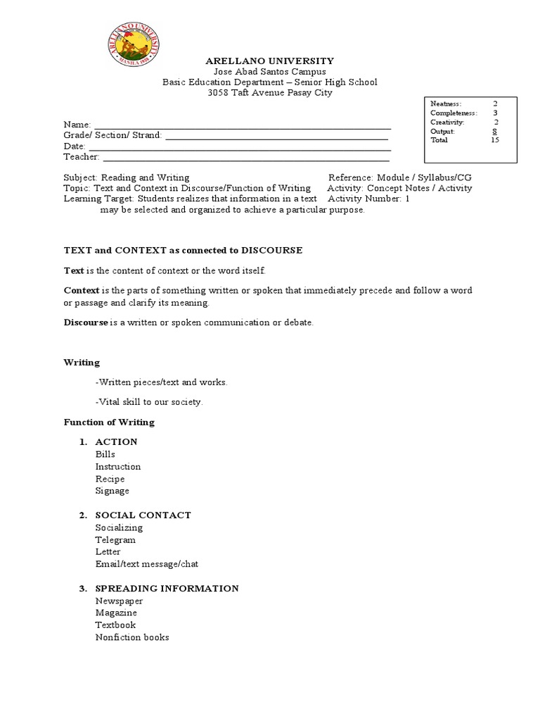 DLP-1 Reading and Writing Skills | PDF
