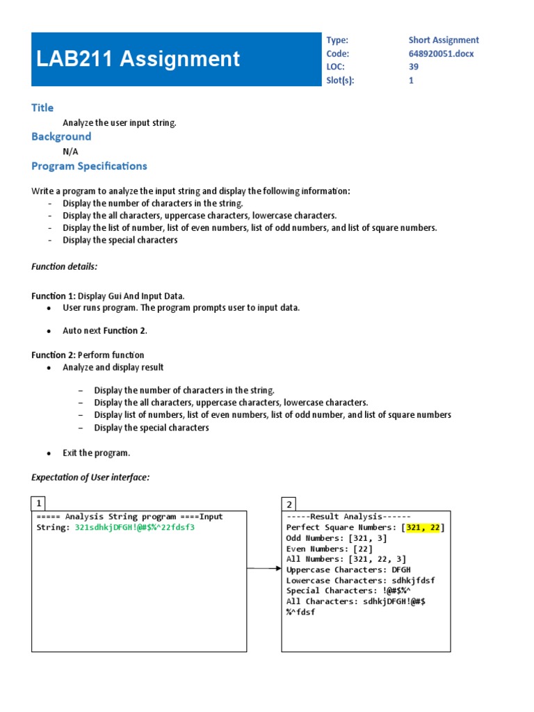 Lab211 Assignment Title Background Program Specifications Pdf String Computer Science 