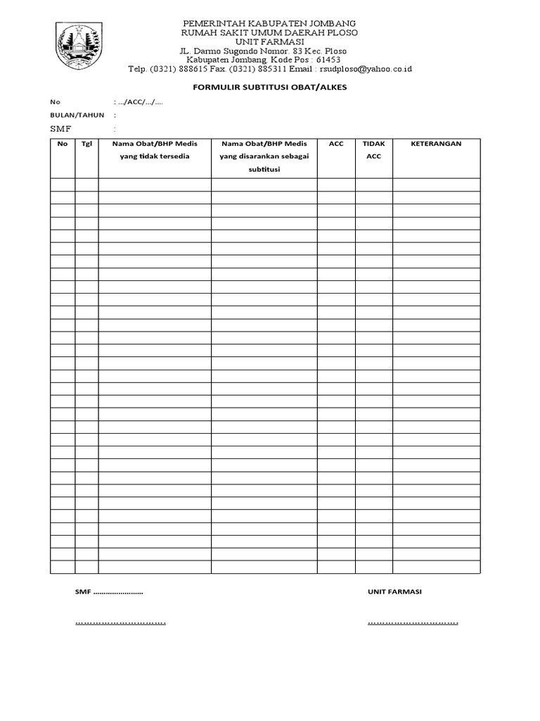 Formulir Subtitusi Obat RSUD Ploso | PDF