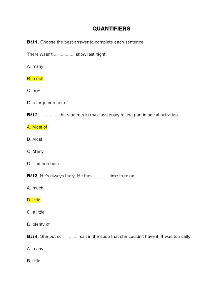 QUANTIFIERS | PDF | Foods | Food And Drink
