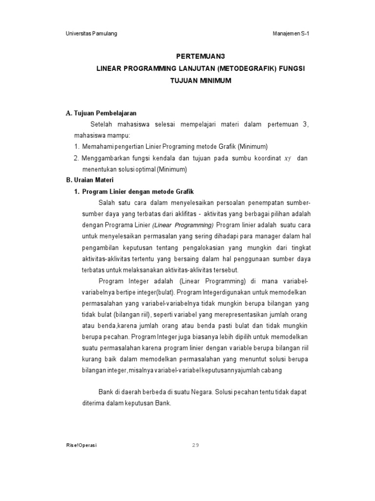 Smj0283 - 03 - Linear Programming Lanjutan (Metode Grafik) Fungsi Tujuan Minimum1 | PDF