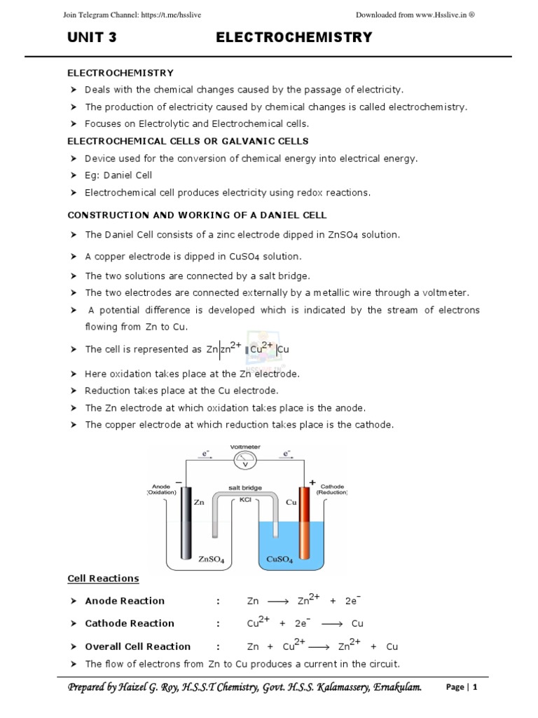 Hsslive Xii Chem 3. Electrochemistry | PDF | Redox | Electrochemistry