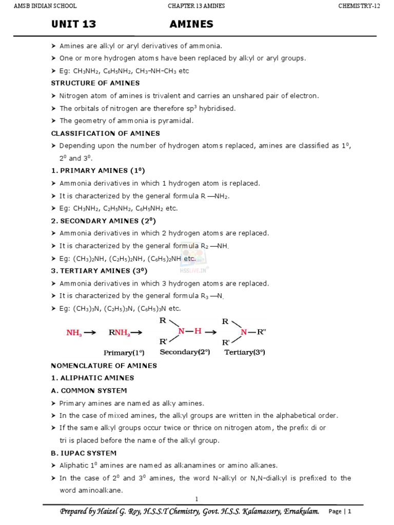 Hsslive Xii Chem 13. Amines | Download Free PDF | Amine | Physical Sciences