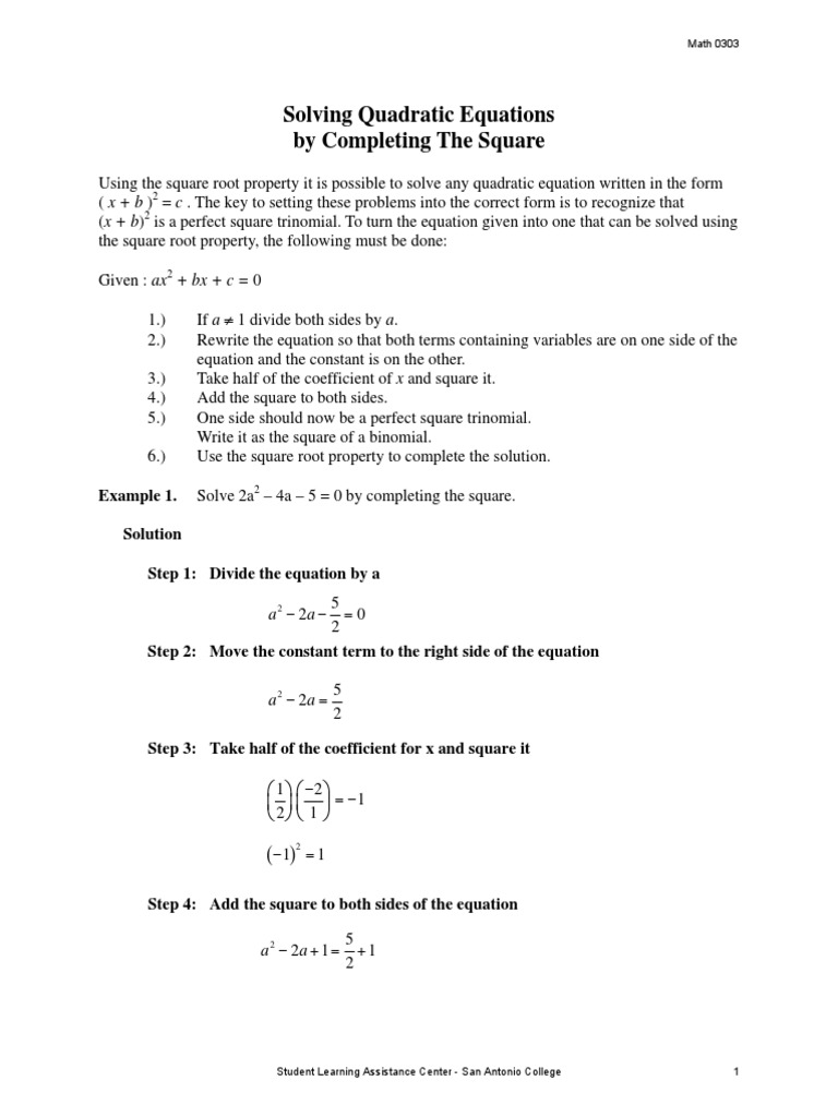 Math0303 Completing The Square | PDF | Equations | Mathematical Analysis