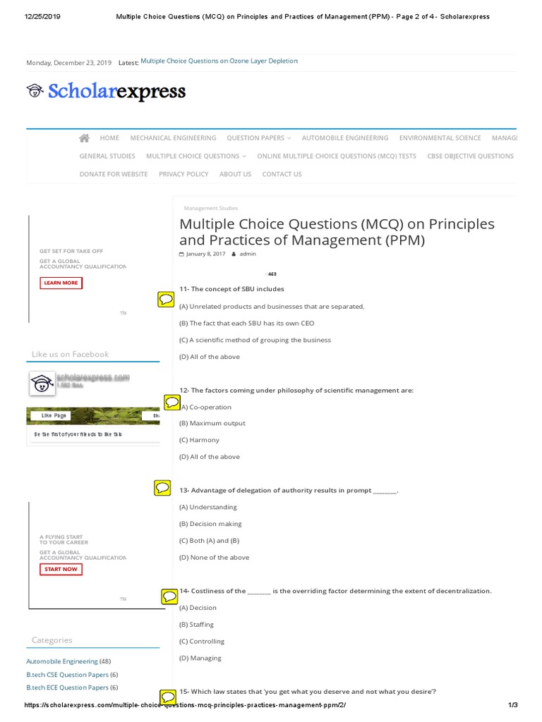 Multiple Choice Questions (MCQ) On Principles and Practices of ...